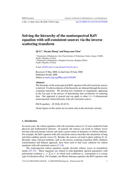 pdf solving the hierarchy of the nonisospectral kdv equation with self consistent sources via