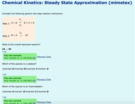 Solved Chemical Kinetics Steady State Approximation Chegg