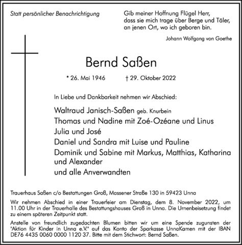 Alle Traueranzeigen für Bernd Saßen trauer rp online de
