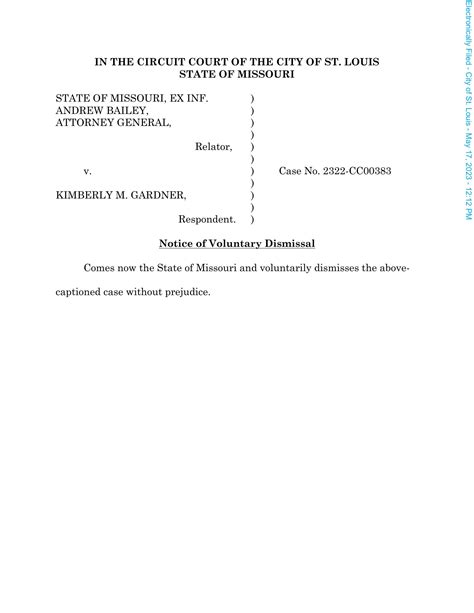 051723 AG BAILEY V CA GARDNER Notice Of Voluntary Dismissal 1 Pdf
