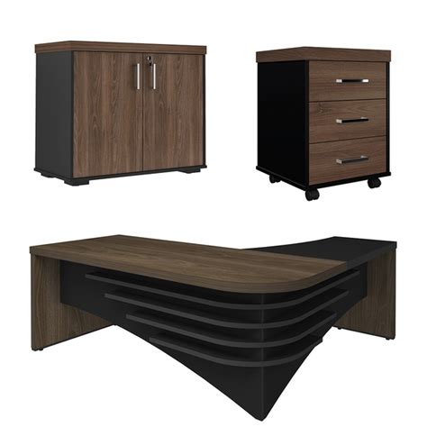 Conjunto Escritório Home Office 3 Peças Mesa Em L Corp A06 Charuto