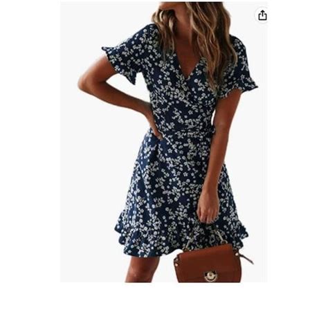 Robe De Plage Femme Ete Fleurie Portefeuille Col En V Manches Courtes