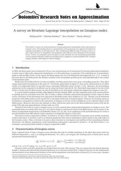 pdf a survey on bivariate lagrange interpolation on lissajous drna padovauniversitypress it