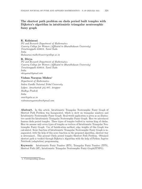 the shortest path problem on chola period built temples with dijkstra s algorithm in