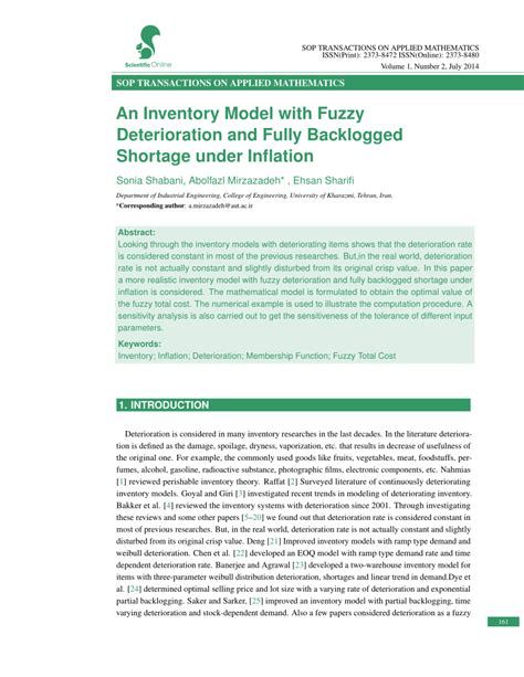 pdf an inventory model with fuzzy deterioration and fully backlogged shortage under inflation