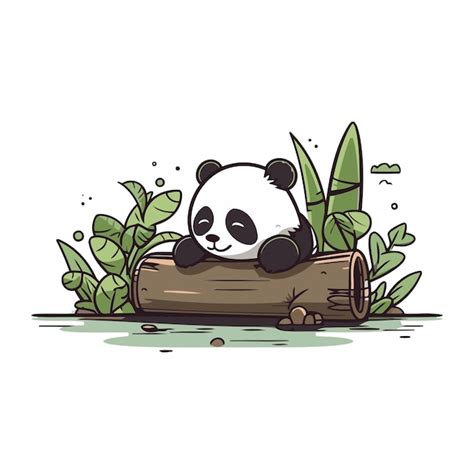 Niedlicher pandabär der auf einem baumstamm sitzt vektorillustration