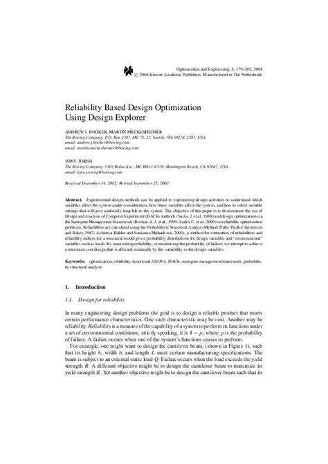 pdf reliability based design optimization using design explorer martin meckesheimer