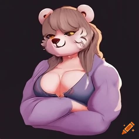 Muscular But Pudgy Female Anthro Bear Mom Wearing A Comfy Outfit Cottagecore Vibes Motherly
