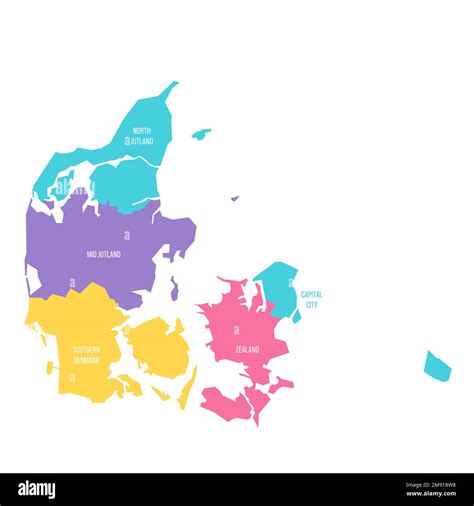 Dinamarca Mapa político de las divisiones administrativas regiones