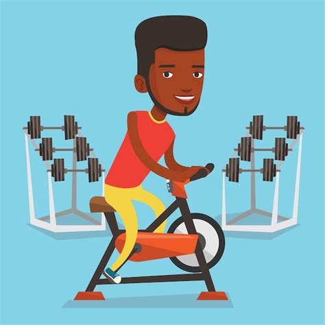 Premium Vector Man Riding Stationary Bicycle