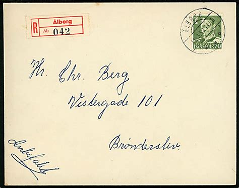 70 øre Fr IX single på anbefalet brev fra Ålborg d 11 3 1957 til