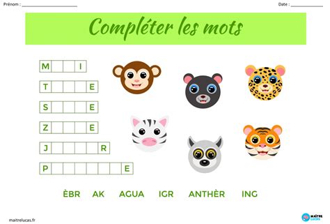 Fices Exercices Compléter les mots 10 exercices pour CP CE1 Maître Lucas