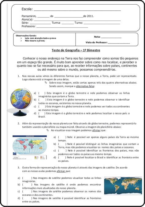 Um mundo a conquistar Avaliação de Geografia 5º ano