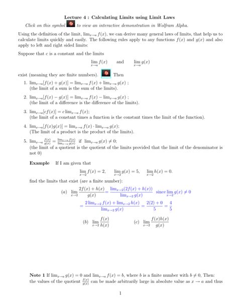 lecture 4 limit laws