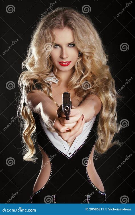 Blond Woman Shooting Gun Stock Image Image Of Danger 28586811