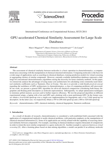 pdf gpu accelerated chemical similarity assessment for large scale databases