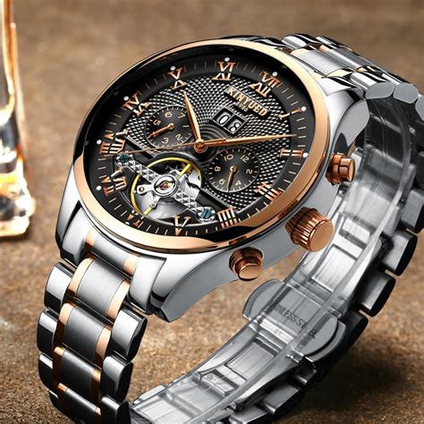 KINYUED Mens Mechanical Watches Skeleton Automatic Stainless Steel