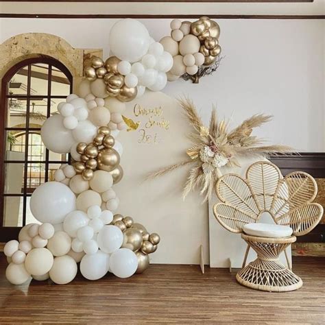 Elegant White Sand White And Gold Balloon Garland Milestone Etsy In