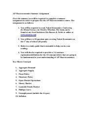 AP Macro Summer Assignment Pdf AP Macroeconomics Summer Assignment
