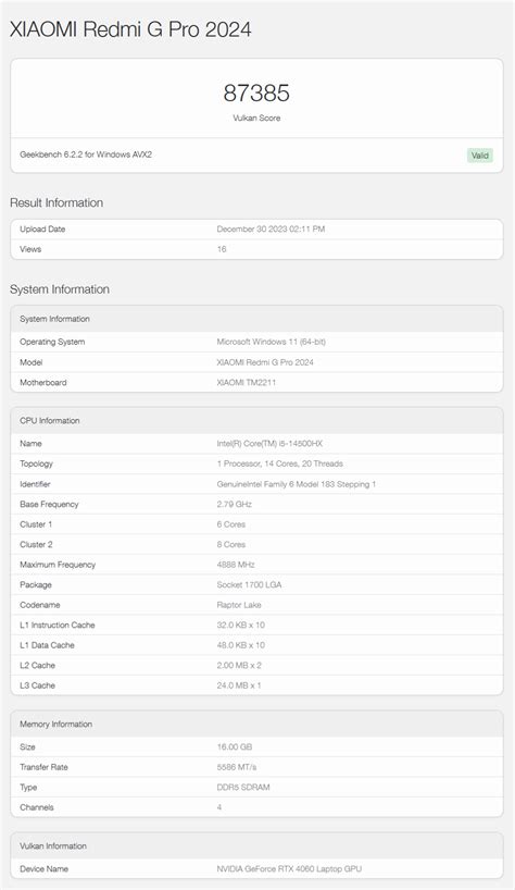 Xiaomi Redmi G Pro 2024 Gaming Laptop Spotted On Geekbench With I5