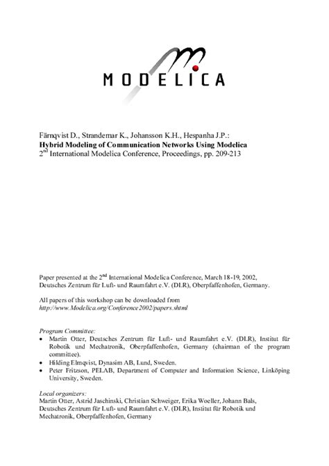 pdf hybrid modeling of communication networks using modelica joao hespanha