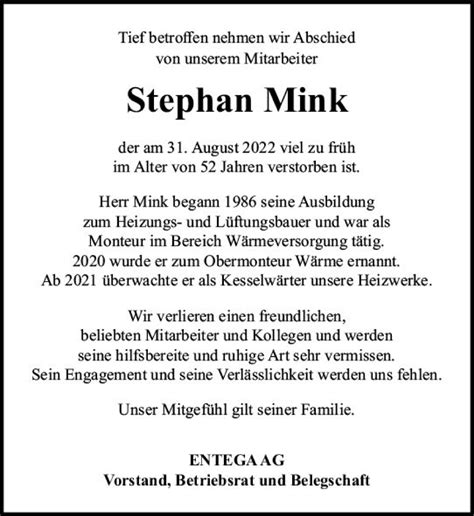 Traueranzeigen Von Stephan Mink Vrm Trauer De