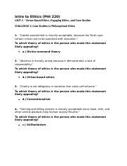 Intro To Ethics PHI 220 Unit 4 Challenge 3 Docx Intro To Ethics PHI