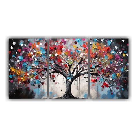 Cuadro Moderno Con árbol En Colores Vibrantes Y Plata DecoCuadros