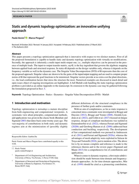 pdf static and dynamic topology optimization an innovative unifying approach
