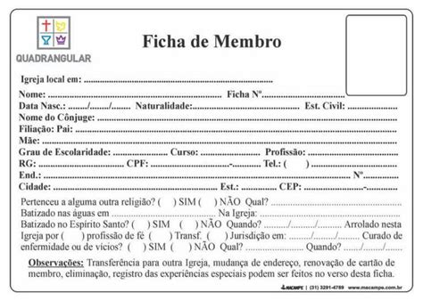 Modelo De Ficha De Membro Serdivino