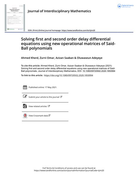 pdf solving first and second order delay differential equations using new operational matrices