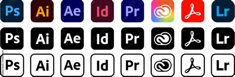 Set Of Popular Adobe Apps Icons Illustrator Photoshop Creative Cloud