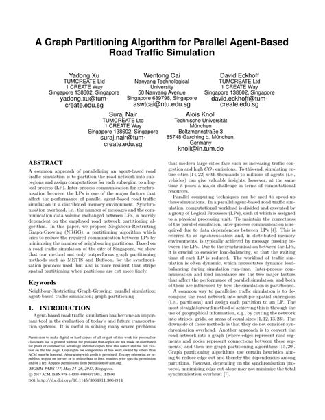 pdf a graph partitioning algorithm for parallel agent based road traffic simulation
