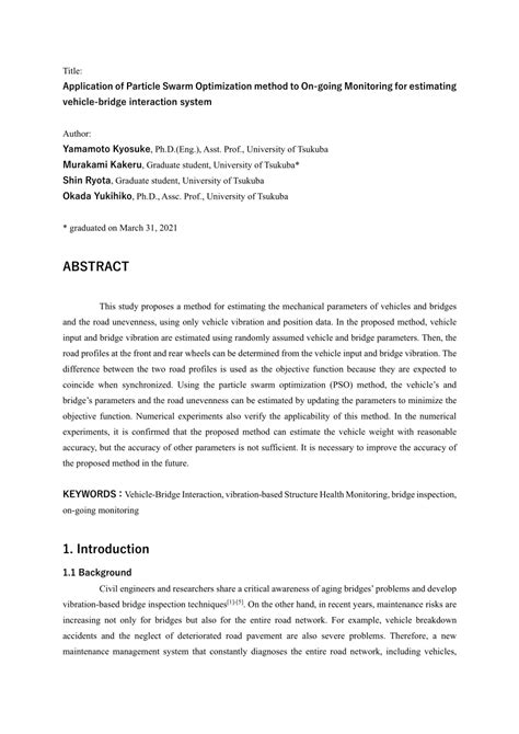 pdf application of particle swarm optimization method to on going monitoring for estimating