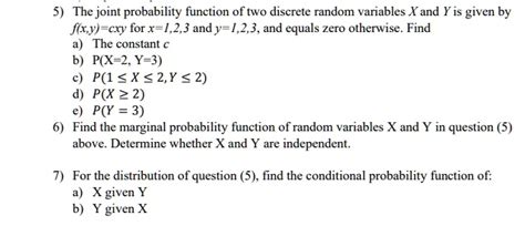 SOLVED The Joint Probability Function Of Two Discrete Random Variables