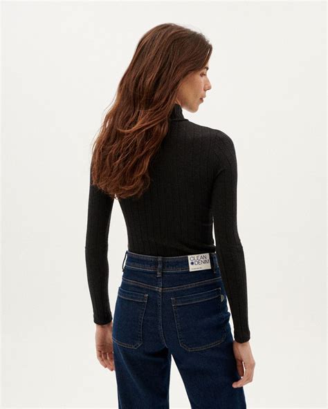 Sous Pull Col Montant En Refibra Et Coton Bio Noir Black Trash Ellen