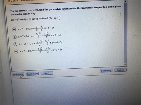 solved for the smooth curve t find the parametric