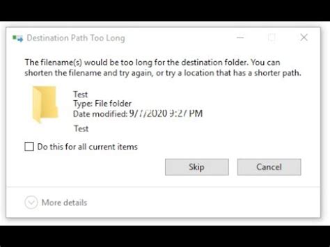 Destination Path Too Long Error When Moving Copying A File Youtube