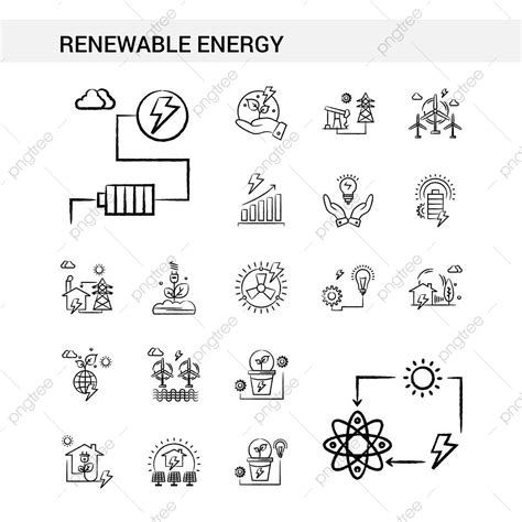 Renewable Energy Hand Drawn Icon Set Style Panel Solar World Png And