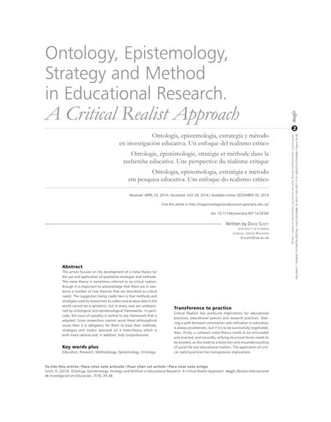 pdf ontology epistemology strategy and method in educational research a critical realist