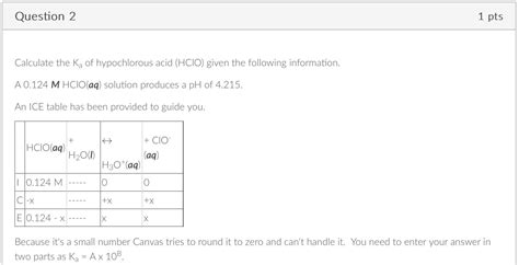 Solved Calculate The Ka Of Hypochlorous Acid HClO Given Chegg