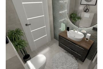 Aranżacja premium szarej łazienki z drewnem Villeroy Boch