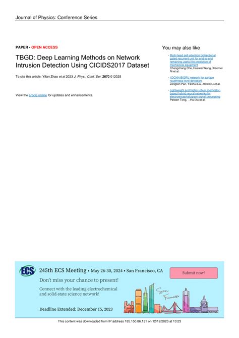 pdf tbgd deep learning methods on network intrusion detection using cicids2017 dataset