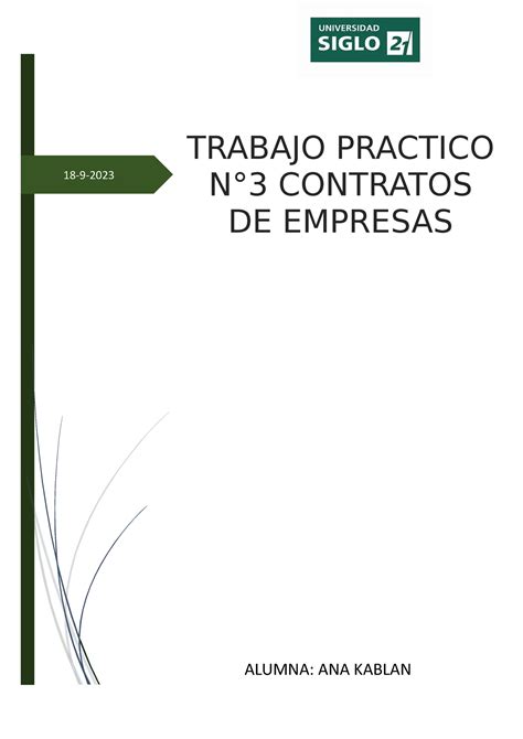TP 3 Contratos DE Empresas 18 9 ALUMNA ANA KABLAN TRABAJO PRACTICO