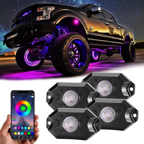 RGB Led Rock Lights 4 Pods Underglow Multicolor Neon Light Accessories