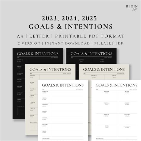 Printable Goals Intentions Planner Template Dream Life