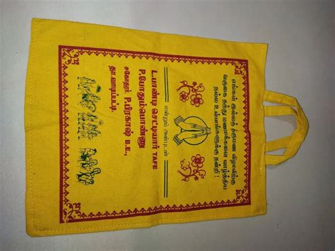 Cotton Yellow Printed Thamboolam Bags For Marriage Return Gift Bag