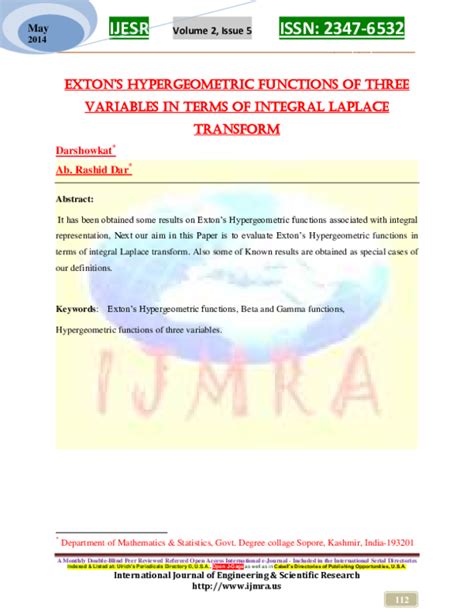 pdf exton s hypergeometric functions of three variables in terms of integral laplace transform