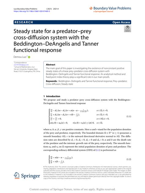 pdf steady state for a predator prey cross diffusion system with the beddington deangelis and