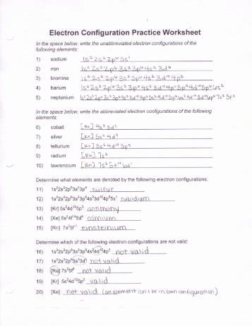 Electron Configuration Practice Worksheets Answer Key Chemis